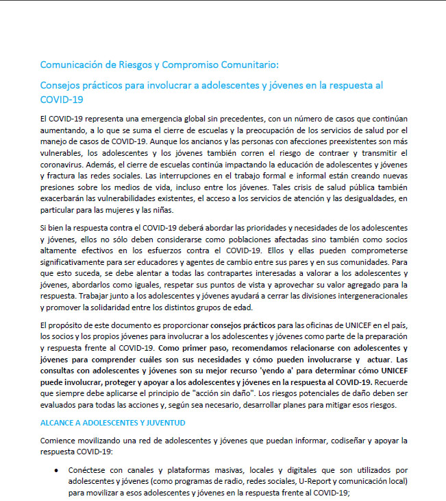 Guía Tips trabajo con Adolescentes COVID19 | Territorios amigos de la niñez